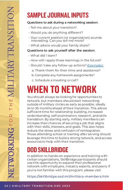 Military Transition Networking book