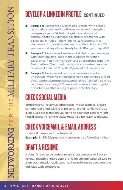 Military Transition Networking book